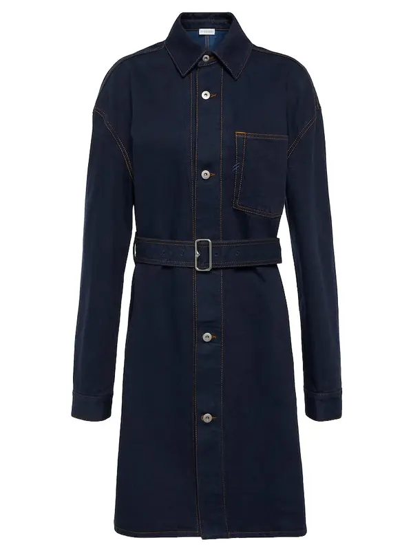 Burberry Belted Denim Shirt Dress - Blue