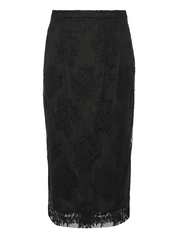 Dolce & Gabbana Cotton And Lace Midi Skirt - Black