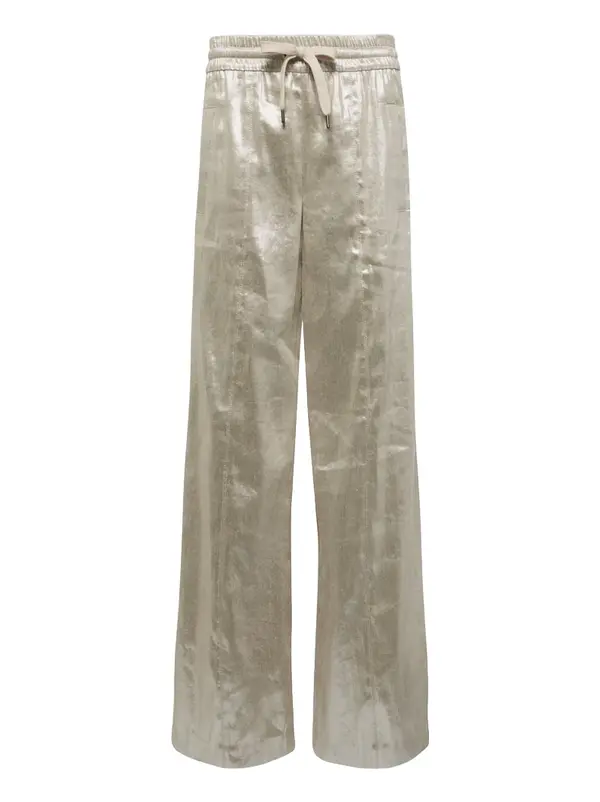 Brunello Cucinelli Linen-blend Lamé Wide-leg Pants - Silver