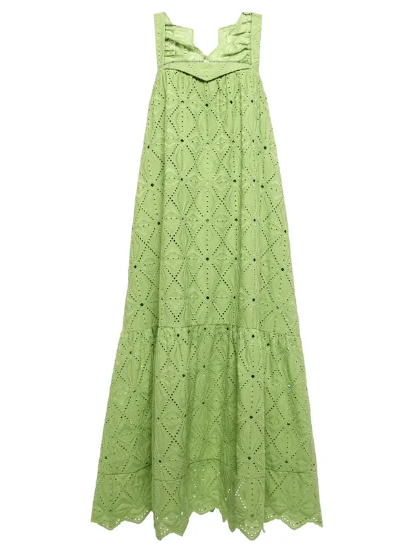 Dorothee Schumacher Embroidered Cotton-blend Maxi Dress - Green