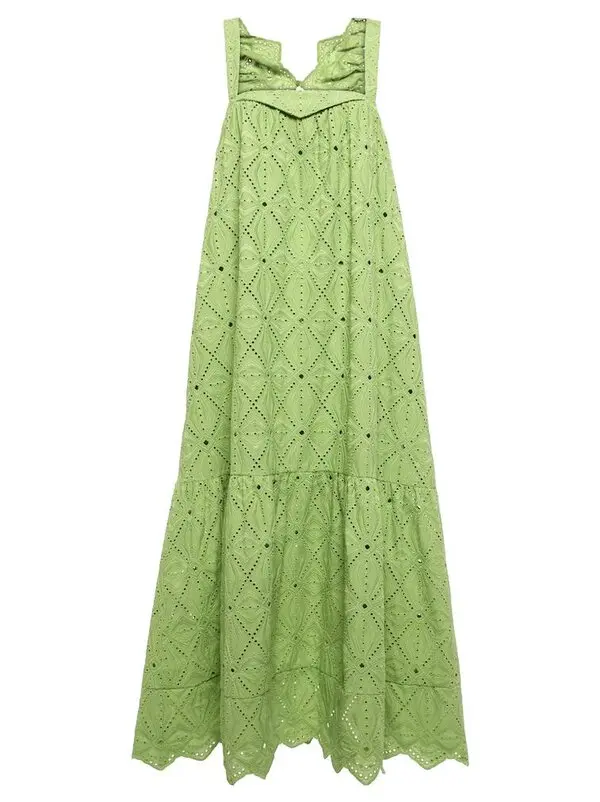 Dorothee Schumacher Embroidered Cotton-blend Maxi Dress - Green