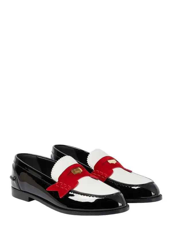 CHRISTIAN LOUBOUTIN Penny Suede-trimmed Patent Leather Loafers - Multicoloured