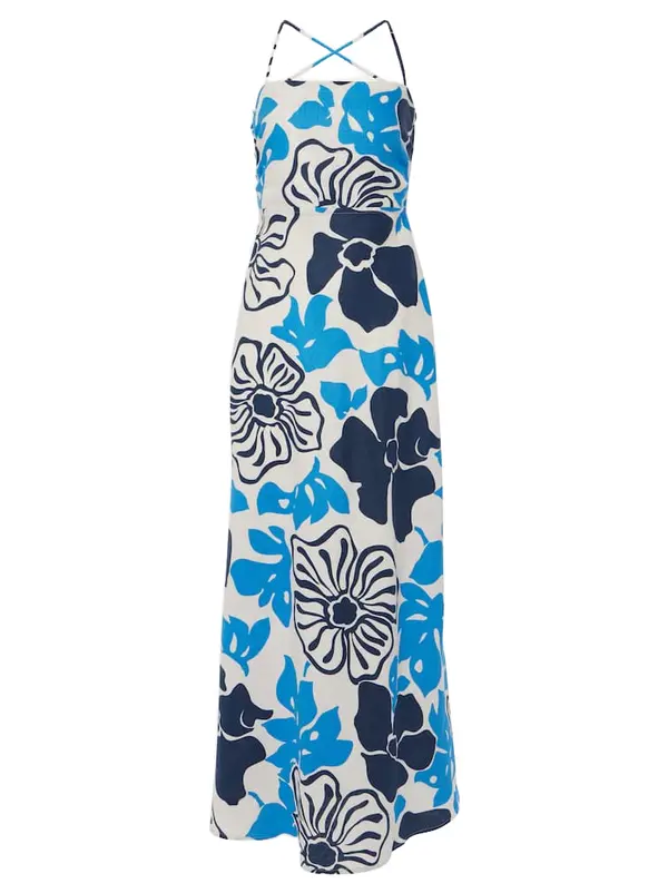 Faithfull The Brand Garcia Floral Linen Maxi Dress - Blue