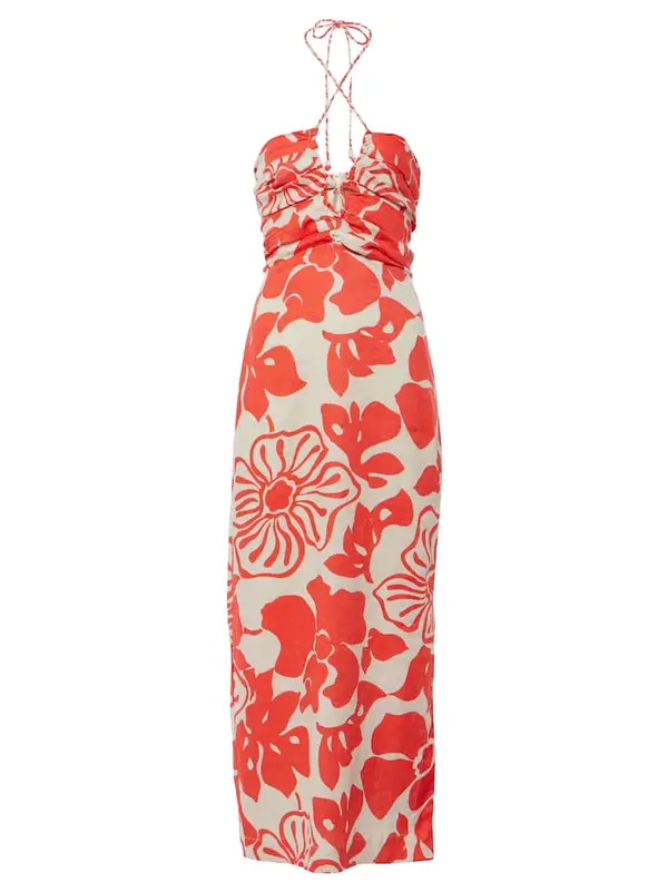 Faithfull The Brand Tortugas Floral Linen Maxi Dress - Red