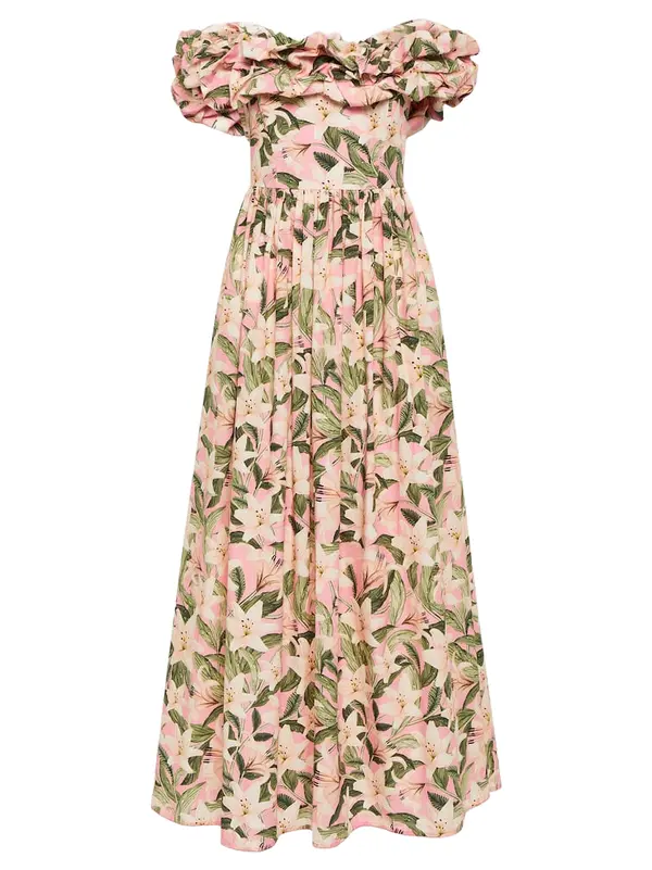 Agua Bendita Espliego Floral Cotton Maxi Dress - Orange