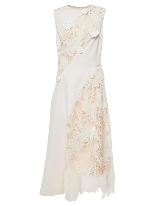 Oscar De La Renta Lace-trimmed Wool-blend Midi Dress - White