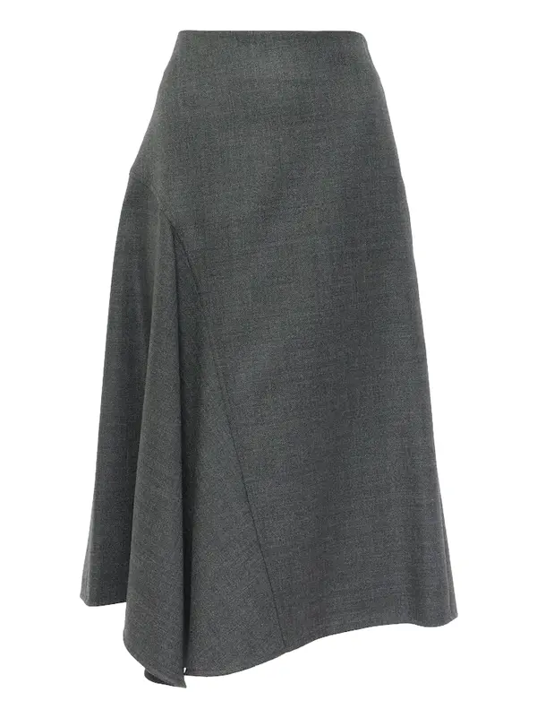 Brunello Cucinelli Asymmetric Virgin Wool Midi Skirt - Grey