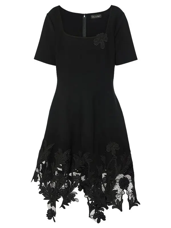 Oscar De La Renta Lace-trimmed Knitted Minidress - Black