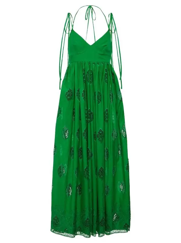 Erdem Embroidered Cotton-blend Midi Dress - Green