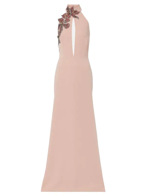 Costarellos Beaded Floral-appliqué Gown - Pink