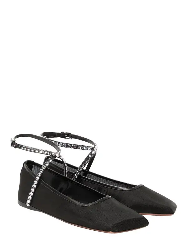 Amina Muaddi Crystal-embellished Mesh Flats - Black