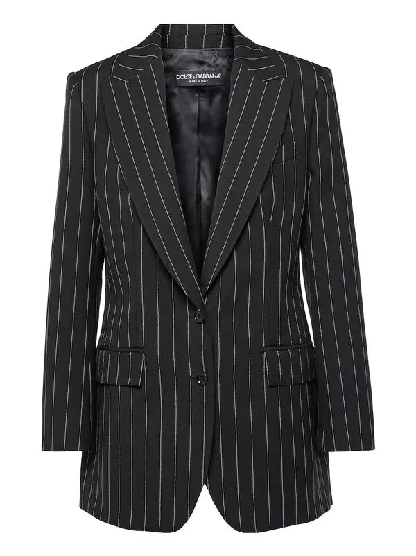 Dolce & Gabbana Pinstripe Virgin Wool Blazer - Black
