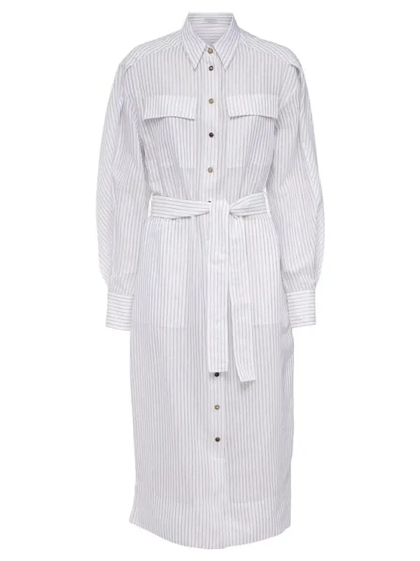 Brunello Cucinelli Striped Cotton And Silk-blend Shirt Dress - White