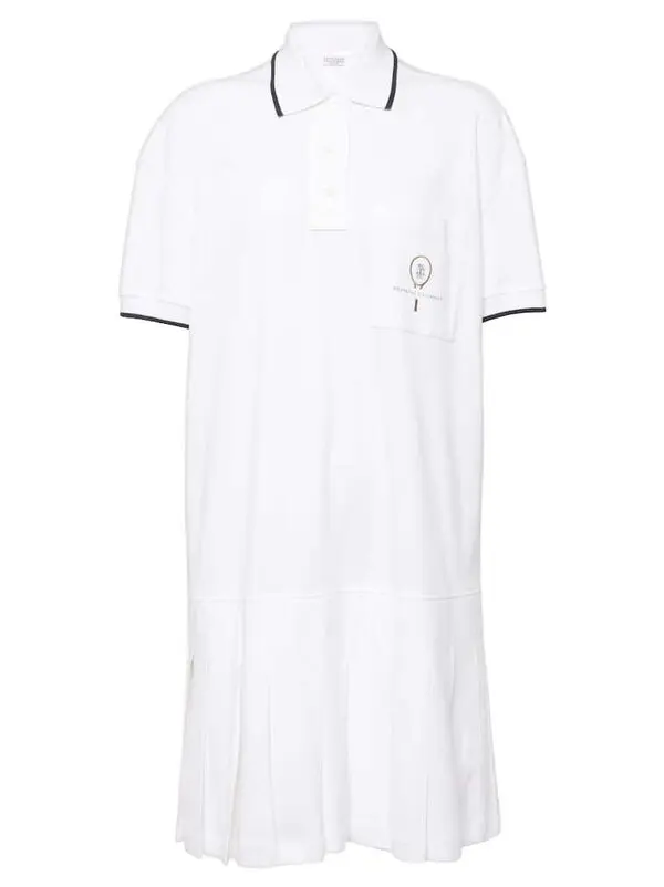 Brunello Cucinelli Pleated Cotton Polo Dress - White