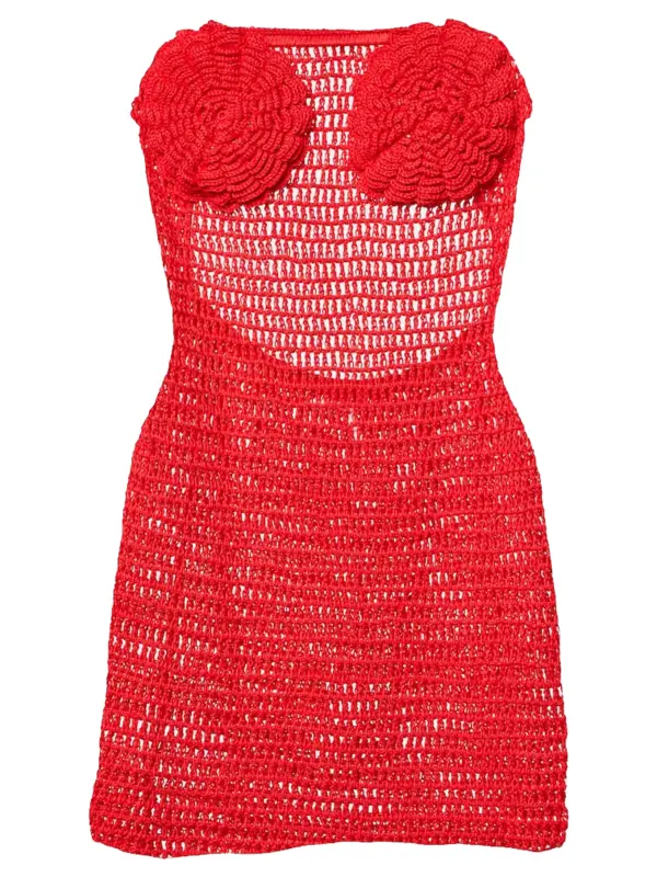 Anna Kosturova Camellia Cotton Crochet Bustier Dress - Red