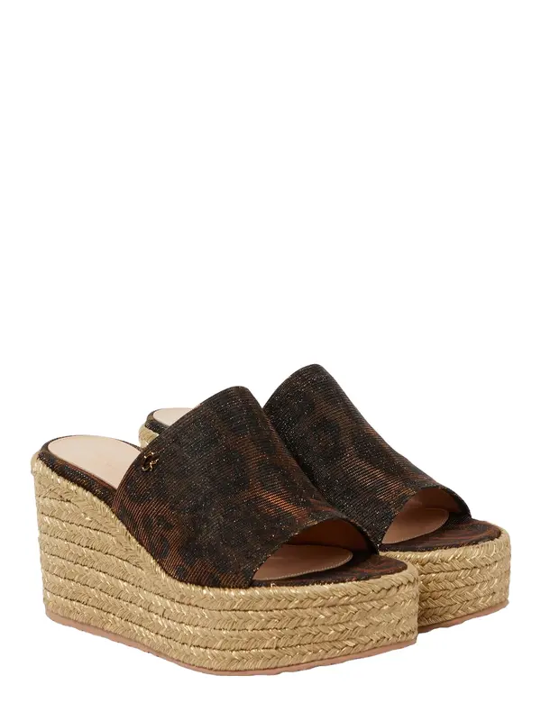 GIANVITO ROSSI Leopard-print Espadrille Wedge Mules - Brown