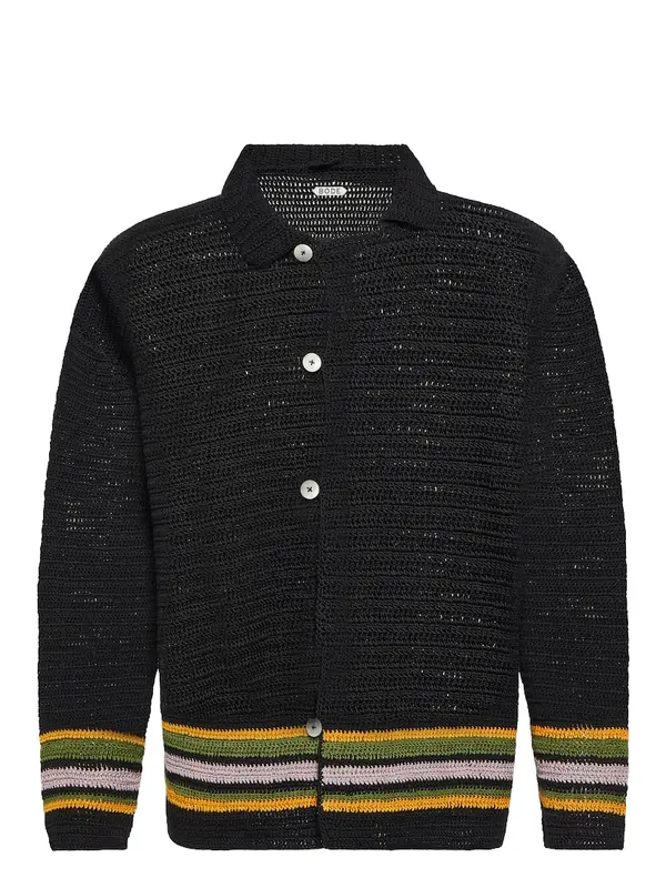 BODE Harbor Stripe Crochet Cotton Cardigan - Black