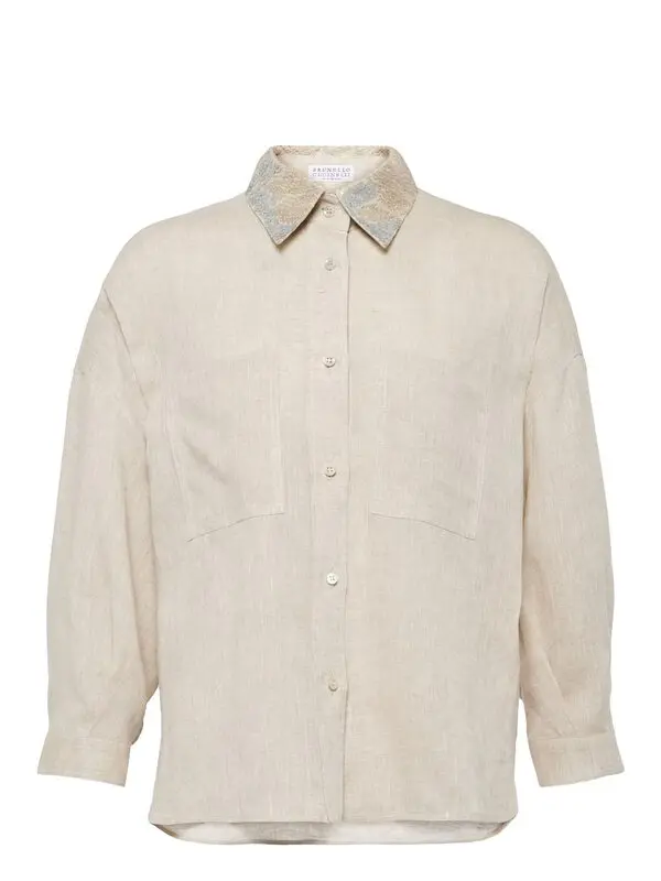 Brunello Cucinelli Embellished Linen Shirt - Beige