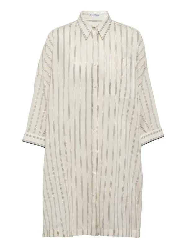 Brunello Cucinelli Striped Cotton And Silk Shirt - Beige