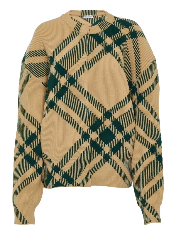 Burberry Check Wool-blend Cardigan - Beige