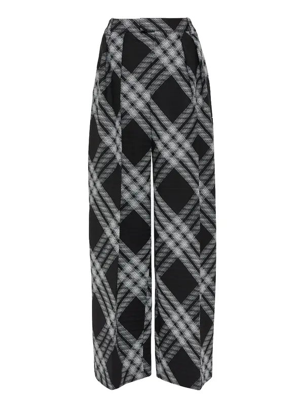 Burberry Checked Wide-leg Trousers - Black