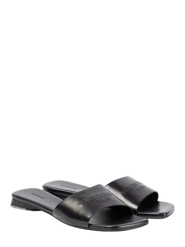 Balenciaga Duty Free Leather Slides - Black