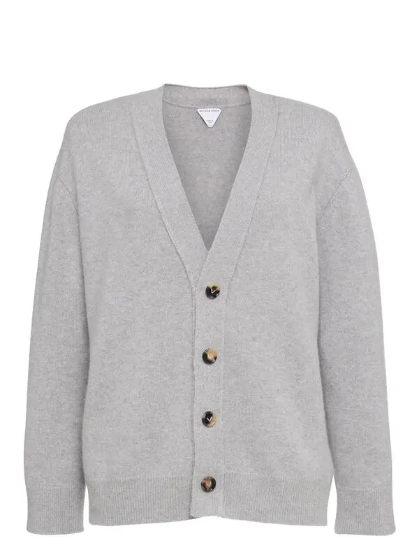 Bottega Veneta Leather-trimmed Cashmere-blend Cardigan - Grey