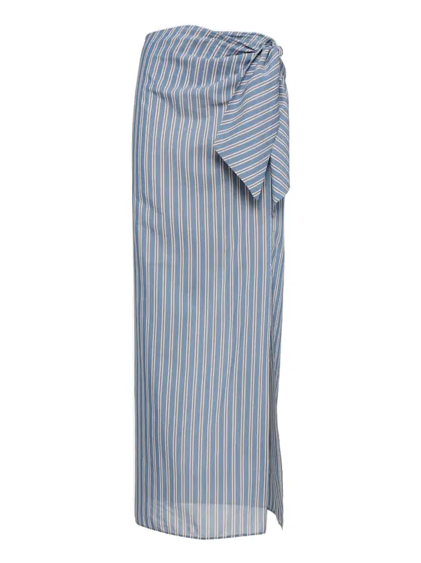 Brunello Cucinelli Striped Cotton And Silk Wrap Skirt - Blue