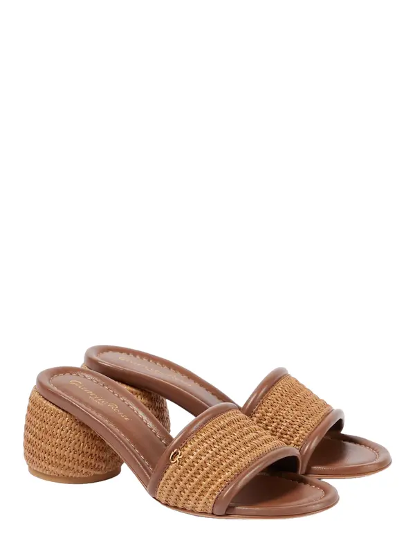 GIANVITO ROSSI Marbella Raffia Mules - Brown