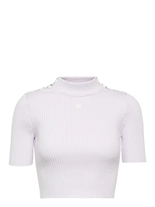 COURREGES Courrèges Logo Ribbed-knit Crop Top - White