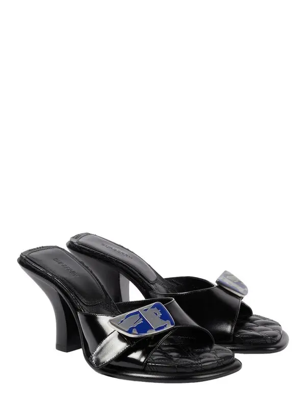 Burberry Leather Square Toe Heeled Mules - Black