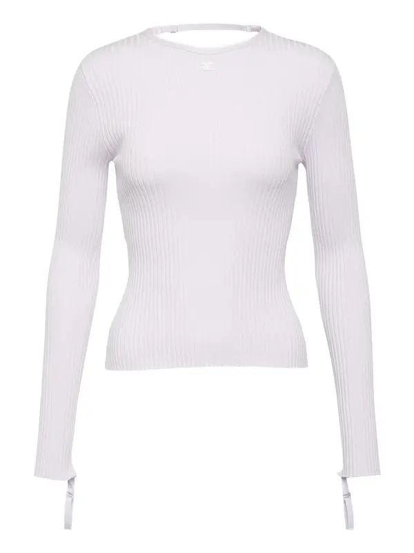COURREGES Courrèges Logo Cutout Ribbed-knit Top - White