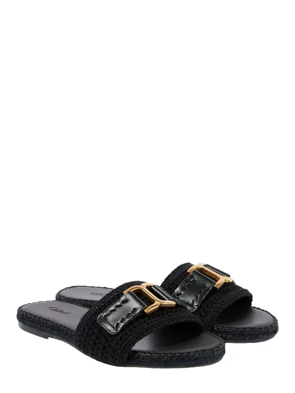 Chloé Marcie Leather-trimmed Espadrille Slides - Black