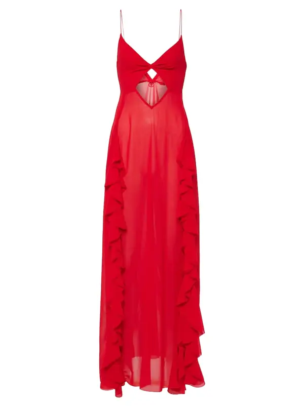 BANANHOT Isabel Ruffled Cutout Maxi Dress - Red