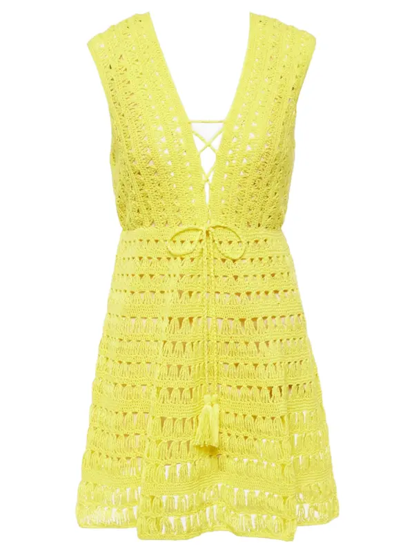 Anna Kosturova Bianca Cotton Crochet Minidress - Yellow