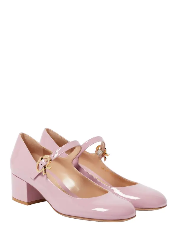 GIANVITO ROSSI Mary Ribbon Patent Leather Pumps - Pink