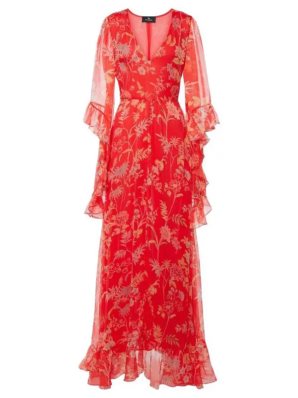 Etro Floral Silk Gown - Red