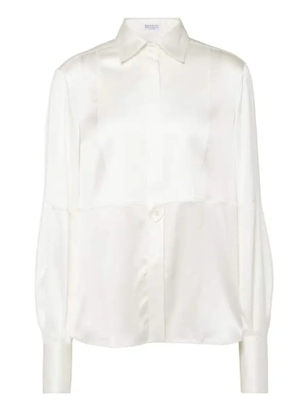 Brunello Cucinelli Silk-blend Satin Blouse - White