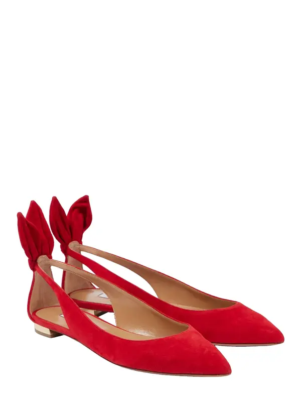 AQUAZZURA Bow Tie Suede Ballet Flats - Red