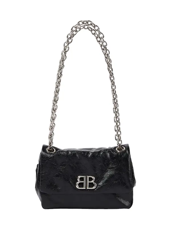 Balenciaga Monaco Mini Bb Leather Shoulder Bag - Black