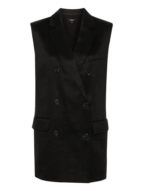Theory Double-breasted Linen-blend Gilet - Black