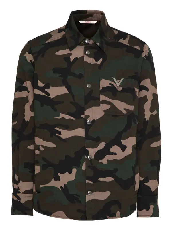 Valentino Garavani Camouflage-print Shirt Jacket With Logo - Green