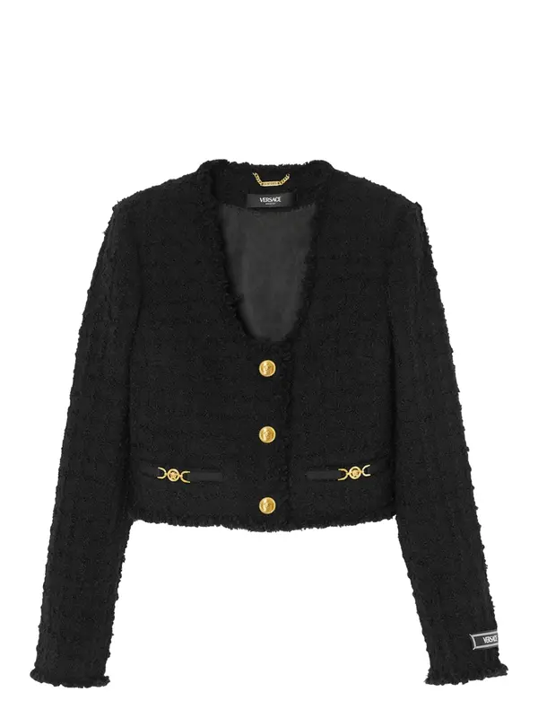 Versace Heritage Tweed Cropped Jacket - Black