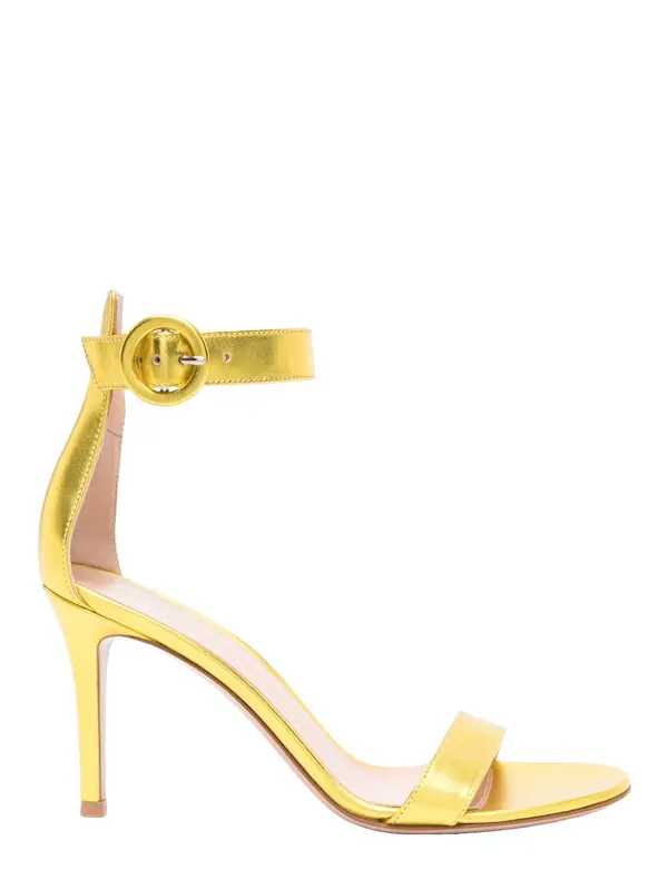 GIANVITO ROSSI Portofino 85mm Metallic-leather Sandals - Yellow
