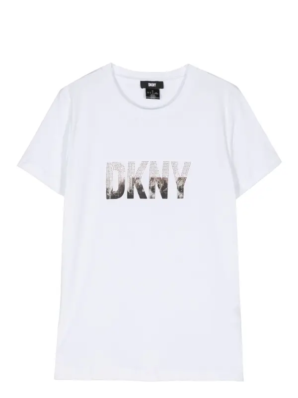 Dkny Rhinestone-embellished Logo T-shirt - White