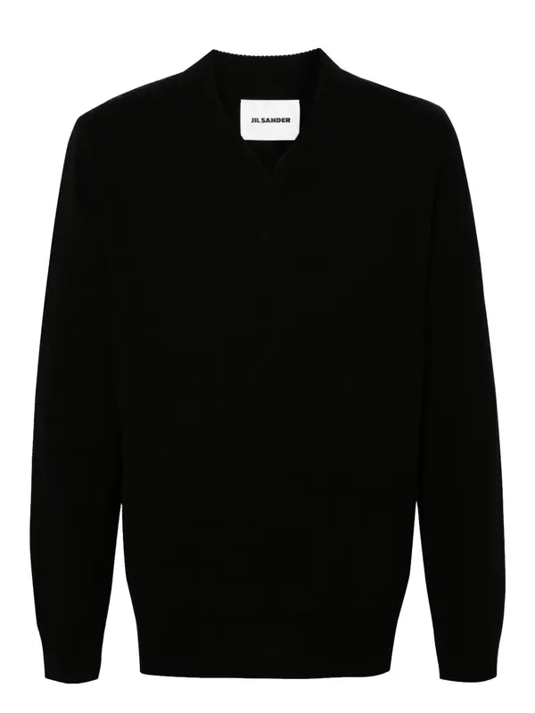 JIL SANDER V-neck Knitted Jumper - Black