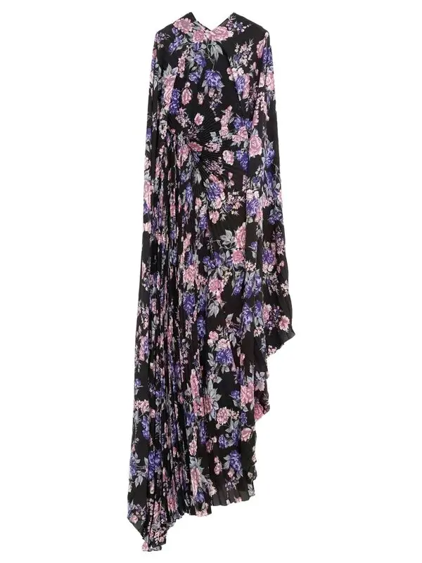 Balenciaga Floral-print Pleated Maxi Dress - Black