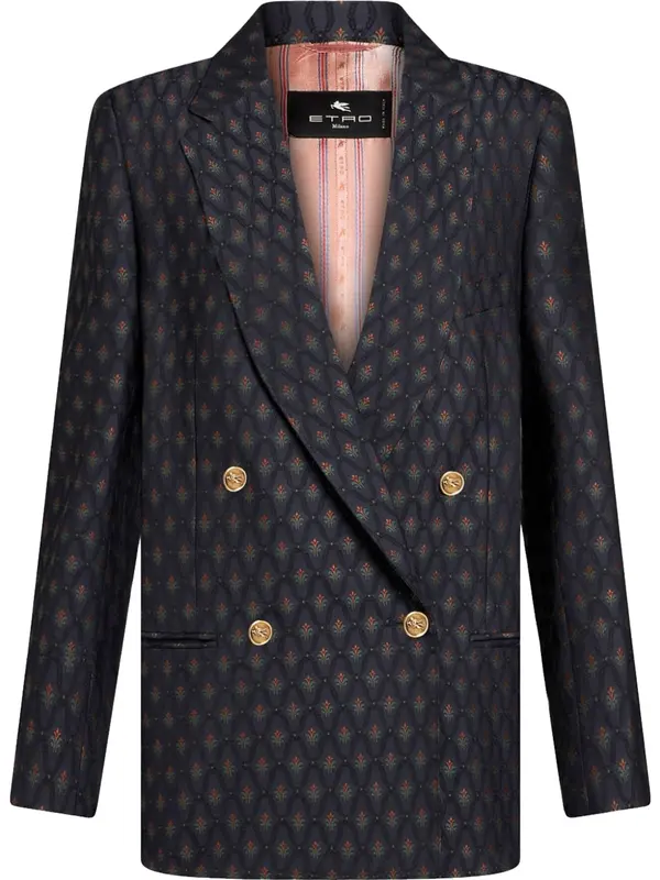 Etro Double-breasted Jacquard Wool Jacket - Blue