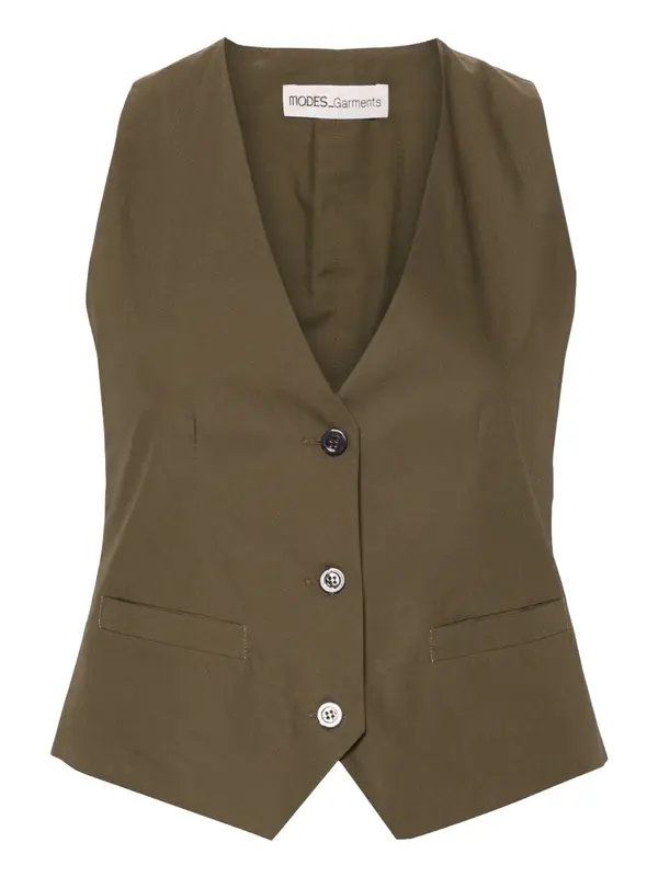 MODES V-neck Cotton Waistcoat - Green