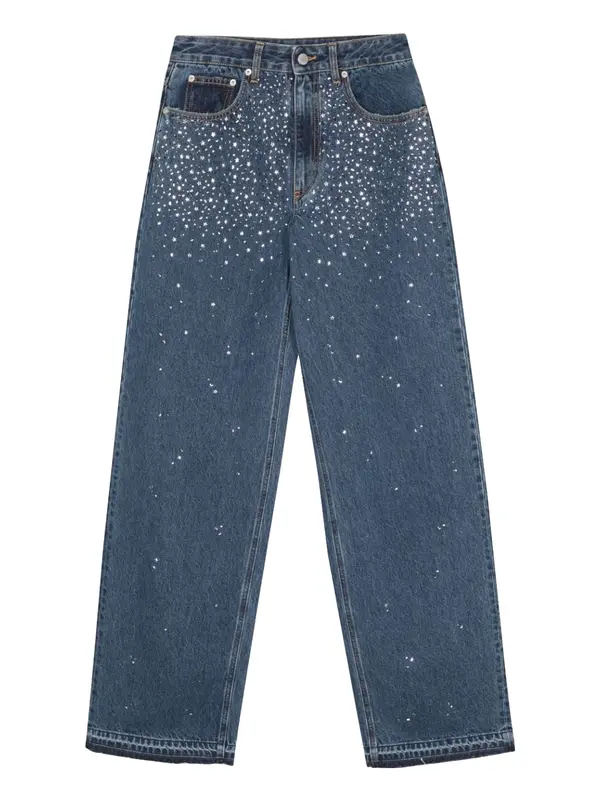 Alessandra Rich Wide-leg Rhinestone-embellished Jeans - Blue